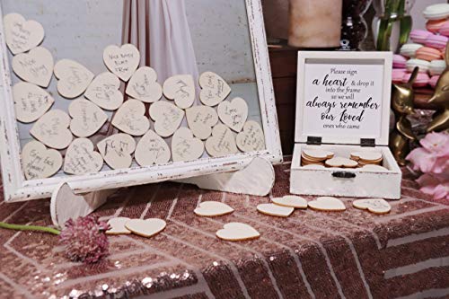 PMPX Wedding Guest Book Alternative Vintage Drop Top Frame with Stand, 90 Wood Hearts, Matching Box with Message Inside The Lid. Weddings, Bridal or Baby Shower, Anniversary, or Special Event.