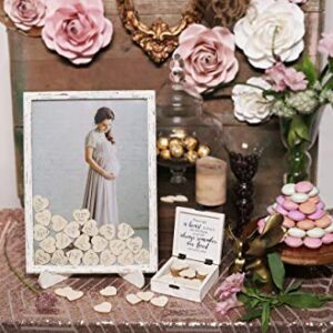 PMPX Wedding Guest Book Alternative Vintage Drop Top Frame with Stand, 90 Wood Hearts, Matching Box with Message Inside The Lid. Weddings, Bridal or Baby Shower, Anniversary, or Special Event.