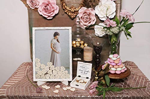 PMPX Wedding Guest Book Alternative Vintage Drop Top Frame with Stand, 90 Wood Hearts, Matching Box with Message Inside The Lid. Weddings, Bridal or Baby Shower, Anniversary, or Special Event.