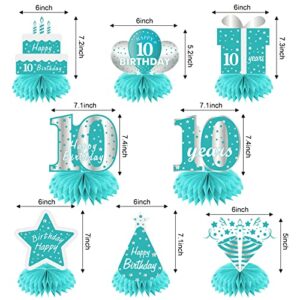 Yoaokiy Teal 10 Year Old Birthday Decorations Honeycomb Centerpieces, 8Pcs Breakfast Blue Happy Table Sign Party Supplies for Girl, Sweet 10th Bday Topper Decor (1987Y11291)