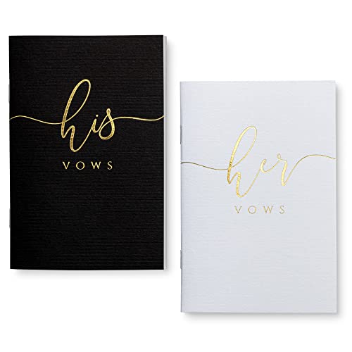 UNITED ESELL Wedding Vow Books His and Hers – Real Gold Foil Bride and Wedding Notebook with 28 Pages - 5,9" x 3.9" – Vow Renewal - Bridal Shower Gifts - Time Capsule Love Letter (Black)