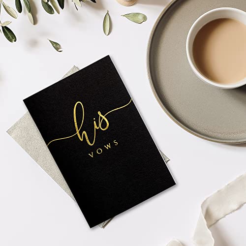 UNITED ESELL Wedding Vow Books His and Hers – Real Gold Foil Bride and Wedding Notebook with 28 Pages - 5,9" x 3.9" – Vow Renewal - Bridal Shower Gifts - Time Capsule Love Letter (Black)