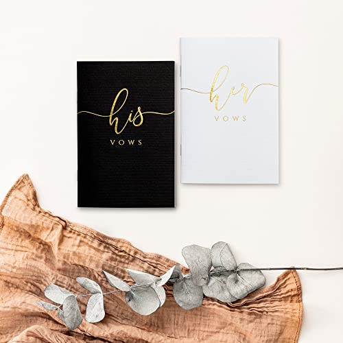 UNITED ESELL Wedding Vow Books His and Hers – Real Gold Foil Bride and Wedding Notebook with 28 Pages - 5,9" x 3.9" – Vow Renewal - Bridal Shower Gifts - Time Capsule Love Letter (Black)