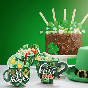 3 Pieces St. Patrick's Day Wooden Coffee Sign Double Side Coffee Cup Table Sign Irish Themed Tabletop Centerpiece Signs Shamrock Gold Coins Wooden Sign for St Patrick's Day Gift Party Home Decor