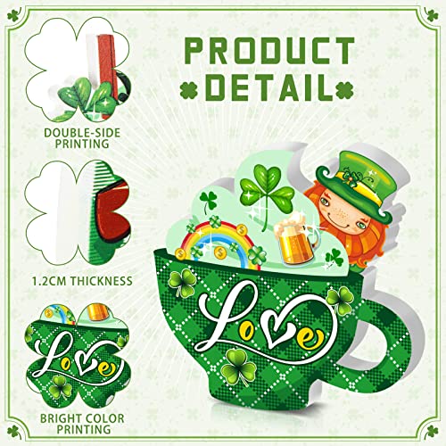 3 Pieces St. Patrick's Day Wooden Coffee Sign Double Side Coffee Cup Table Sign Irish Themed Tabletop Centerpiece Signs Shamrock Gold Coins Wooden Sign for St Patrick's Day Gift Party Home Decor