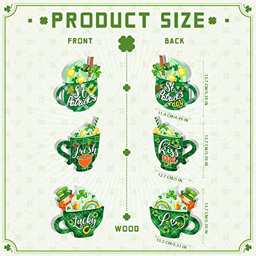 3 Pieces St. Patrick's Day Wooden Coffee Sign Double Side Coffee Cup Table Sign Irish Themed Tabletop Centerpiece Signs Shamrock Gold Coins Wooden Sign for St Patrick's Day Gift Party Home Decor