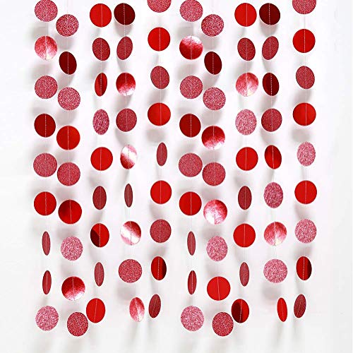 Decor365 Glitter Red Circle Dots Garland Kit for Party Hanging Decoration/Streamers/Backdrop/Banner/Garlands/Photo Booth Decor for Chinese New Year Celebration/Birthday/Wedding/Valentines/Engagement