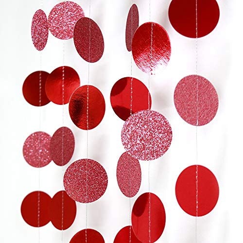 Decor365 Glitter Red Circle Dots Garland Kit for Party Hanging Decoration/Streamers/Backdrop/Banner/Garlands/Photo Booth Decor for Chinese New Year Celebration/Birthday/Wedding/Valentines/Engagement