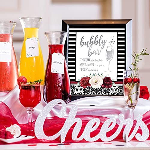 Elegant Mimosa Bubbly Bar Kit - Black and White Champagne Brunch Decorations for Birthday Galentine's Day Bridal Brunch Baby Shower Supplies Red Wine Women Adult Games, Silver Bubble Banner Sign (Red)