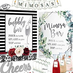 Elegant Mimosa Bubbly Bar Kit - Black and White Champagne Brunch Decorations for Birthday Galentine's Day Bridal Brunch Baby Shower Supplies Red Wine Women Adult Games, Silver Bubble Banner Sign (Red)