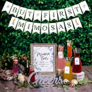 Elegant Mimosa Bubbly Bar Kit - Black and White Champagne Brunch Decorations for Birthday Galentine's Day Bridal Brunch Baby Shower Supplies Red Wine Women Adult Games, Silver Bubble Banner Sign (Red)