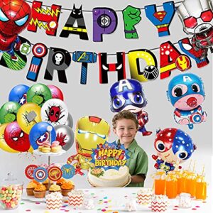 Superhero Party Supplies,Avengers Birthday Decoration-Superhero Birthday Party Banner,Superhero Balloons,Toppers Cake Toppers,6 Pcs Avengers Large Foil Balloons for Kid's boy Themem Party(44PCS)