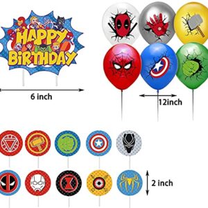 Superhero Party Supplies,Avengers Birthday Decoration-Superhero Birthday Party Banner,Superhero Balloons,Toppers Cake Toppers,6 Pcs Avengers Large Foil Balloons for Kid's boy Themem Party(44PCS)