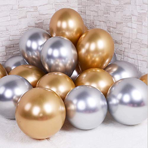 12inch 50pcs Latex Metallic Chrome Balloon Gold Silver Shiny Thicken Balloon for Wedding Graduation Birthday Baby Shower Christmas Valentine’s Day Party Supplies(gold and silver))