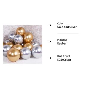 12inch 50pcs Latex Metallic Chrome Balloon Gold Silver Shiny Thicken Balloon for Wedding Graduation Birthday Baby Shower Christmas Valentine’s Day Party Supplies(gold and silver))