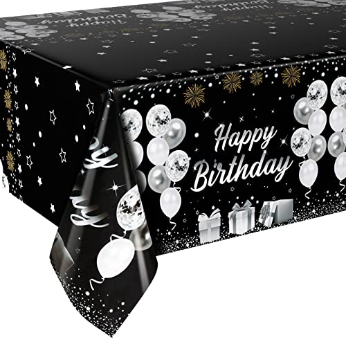 3 Pack Black and Silver Plastic Tablecloths for Rectangle Tables, Disposable Party Table Cloths, Black Silver Table Covers for Birthday Baby Shower Party Decorations Supplies Decorations, 54" x 108"