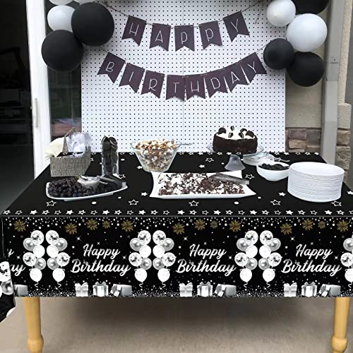 3 Pack Black and Silver Plastic Tablecloths for Rectangle Tables, Disposable Party Table Cloths, Black Silver Table Covers for Birthday Baby Shower Party Decorations Supplies Decorations, 54" x 108"