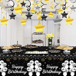 3 Pack Black and Silver Plastic Tablecloths for Rectangle Tables, Disposable Party Table Cloths, Black Silver Table Covers for Birthday Baby Shower Party Decorations Supplies Decorations, 54" x 108"