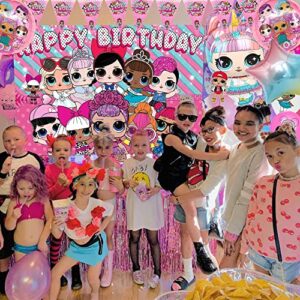 241PCS Surprise Birthday Party Supplies, Pink Birthday Party Decorations Included Banner, Backdrop, Balloon, Tablecloth, Hanging Swirl, Tableware, Blowing Dragon Party Decorations for Girls Birthday