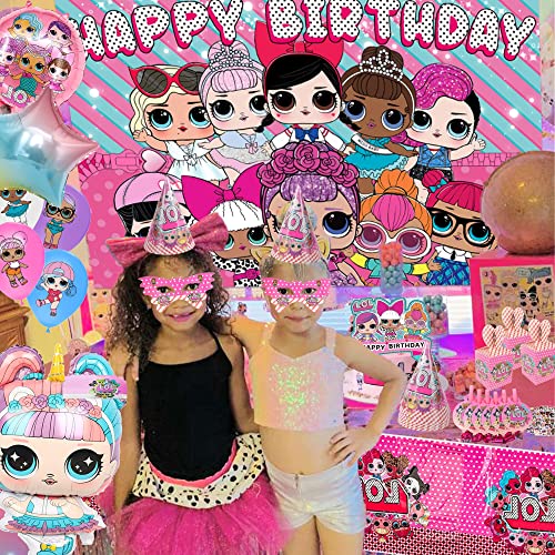 241PCS Surprise Birthday Party Supplies, Pink Birthday Party Decorations Included Banner, Backdrop, Balloon, Tablecloth, Hanging Swirl, Tableware, Blowing Dragon Party Decorations for Girls Birthday