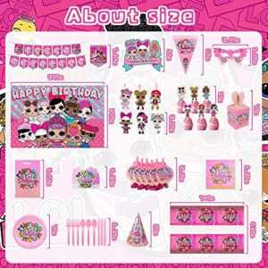 241PCS Surprise Birthday Party Supplies, Pink Birthday Party Decorations Included Banner, Backdrop, Balloon, Tablecloth, Hanging Swirl, Tableware, Blowing Dragon Party Decorations for Girls Birthday