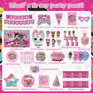 241PCS Surprise Birthday Party Supplies, Pink Birthday Party Decorations Included Banner, Backdrop, Balloon, Tablecloth, Hanging Swirl, Tableware, Blowing Dragon Party Decorations for Girls Birthday