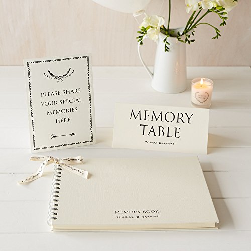 ANGEL & DOVE Large Condolence Memory Book & 2 Signs Set, Ivory, 12" x 8" - for Funeral, Celebration of Life