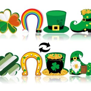 4 Pieces St. Patrick's Day Table Wooden Signs Lucky Shamrock Gnomes Wooden Signs St. Patrick's Table Decorations Irish Lucky Table Centerpiece for Desk Office Home Party Decoration Tiered Tray Decor