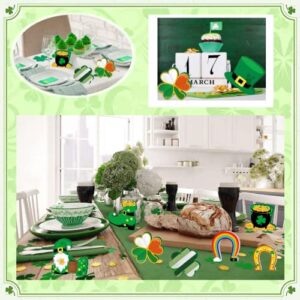 4 Pieces St. Patrick's Day Table Wooden Signs Lucky Shamrock Gnomes Wooden Signs St. Patrick's Table Decorations Irish Lucky Table Centerpiece for Desk Office Home Party Decoration Tiered Tray Decor