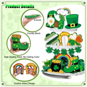 4 Pieces St. Patrick's Day Table Wooden Signs Lucky Shamrock Gnomes Wooden Signs St. Patrick's Table Decorations Irish Lucky Table Centerpiece for Desk Office Home Party Decoration Tiered Tray Decor