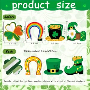 4 Pieces St. Patrick's Day Table Wooden Signs Lucky Shamrock Gnomes Wooden Signs St. Patrick's Table Decorations Irish Lucky Table Centerpiece for Desk Office Home Party Decoration Tiered Tray Decor