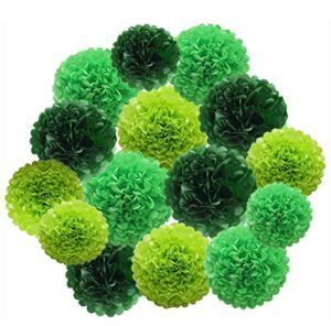 lucky green tissue paper pom poms, st. patrick’s day party decoration kit 21pcs of 8,10,12 inch paper pom poms for birthday graduation baby shower, spring school diy parties