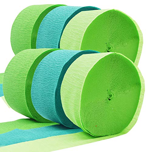 Summer Green Crepe Paper Streamer Rolls Hanging Party Decoration Total 490-Feet, 6 Rolls, Christmas Party Streamer for DIY Art Project Supplies,Green, Lime Green, by BllalaLab