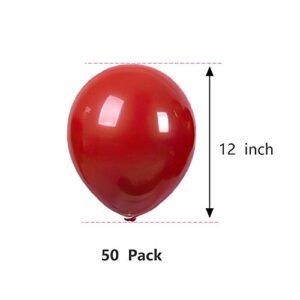 Red Latex Party Balloons, 50 pcs 12 Inch Dark Red Balloons for Wedding, Birthday Party, Valetine's Day, New Year, Christmas Party Decorations