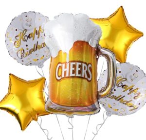 omg party factory – cheers and beers mug birthday party decoration balloons | mylar foil helium ballons for happy bday celebration of any age or year (cheers beer mug)