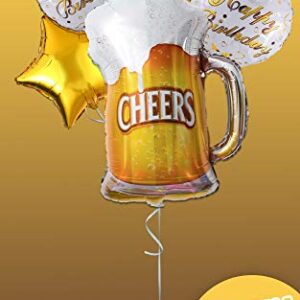 OMG Party Factory - Cheers and Beers Mug Birthday Party Decoration Balloons | Mylar Foil Helium Ballons for Happy Bday Celebration of Any Age or Year (CHEERS BEER MUG)