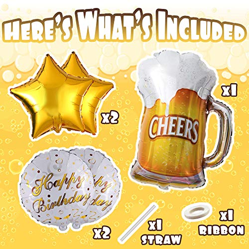 OMG Party Factory - Cheers and Beers Mug Birthday Party Decoration Balloons | Mylar Foil Helium Ballons for Happy Bday Celebration of Any Age or Year (CHEERS BEER MUG)