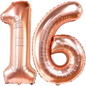 giant, rose gold 16 balloon numbers – 40 inch | number 16 balloons for sweet 16 birthday decorations for girls | rose gold 16th birthday decorations for girls | sweet 16 balloons, sweet 16 decorations