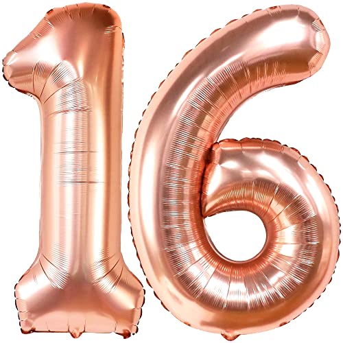 Giant, Rose Gold 16 Balloon Numbers - 40 Inch | Number 16 Balloons for Sweet 16 Birthday Decorations for Girls | Rose Gold 16th Birthday Decorations for Girls | Sweet 16 Balloons, Sweet 16 Decorations