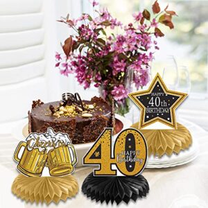 40th Birthday Decoration Honeycomb Centerpieces for Women Men, 8 Pcs Black Gold Cheers to 40 Years Table Centerpiece Toppers, Forty Years Birthday Party Creative Table Sign Décor, Easy Set Up, Vicycaty