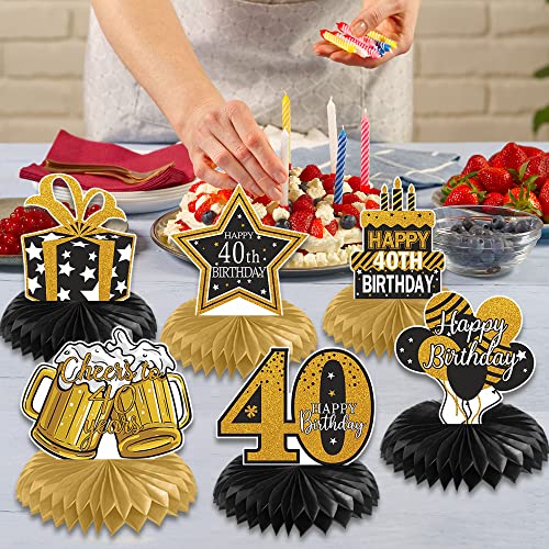 40th Birthday Decoration Honeycomb Centerpieces for Women Men, 8 Pcs Black Gold Cheers to 40 Years Table Centerpiece Toppers, Forty Years Birthday Party Creative Table Sign Décor, Easy Set Up, Vicycaty