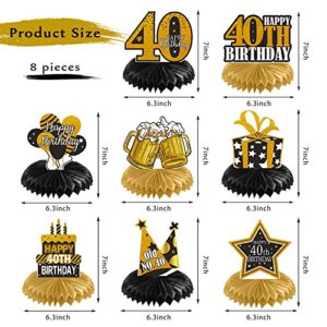 40th Birthday Decoration Honeycomb Centerpieces for Women Men, 8 Pcs Black Gold Cheers to 40 Years Table Centerpiece Toppers, Forty Years Birthday Party Creative Table Sign Décor, Easy Set Up, Vicycaty