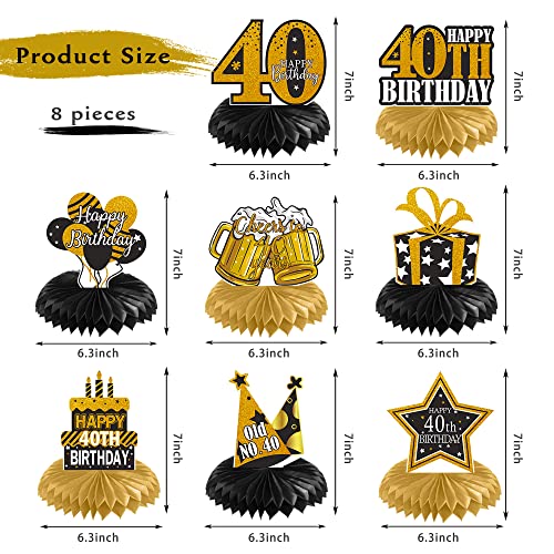 40th Birthday Decoration Honeycomb Centerpieces for Women Men, 8 Pcs Black Gold Cheers to 40 Years Table Centerpiece Toppers, Forty Years Birthday Party Creative Table Sign Décor, Easy Set Up, Vicycaty