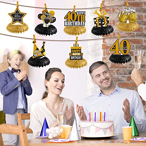 40th Birthday Decoration Honeycomb Centerpieces for Women Men, 8 Pcs Black Gold Cheers to 40 Years Table Centerpiece Toppers, Forty Years Birthday Party Creative Table Sign Décor, Easy Set Up, Vicycaty