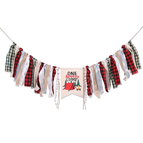 One Happy Camper Banner For 1st Birthday - Buffalo Plaid Highchair, Camping High Chair Banner, Wild One Banner, Woodland Banner, Lumberjack Banner, Buffalo Plaid Highchair Banner