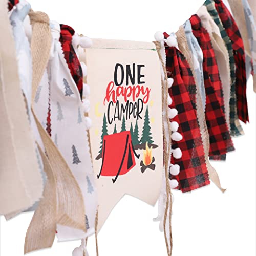 One Happy Camper Banner For 1st Birthday - Buffalo Plaid Highchair, Camping High Chair Banner, Wild One Banner, Woodland Banner, Lumberjack Banner, Buffalo Plaid Highchair Banner