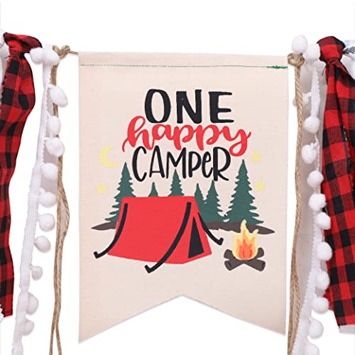 One Happy Camper Banner For 1st Birthday - Buffalo Plaid Highchair, Camping High Chair Banner, Wild One Banner, Woodland Banner, Lumberjack Banner, Buffalo Plaid Highchair Banner