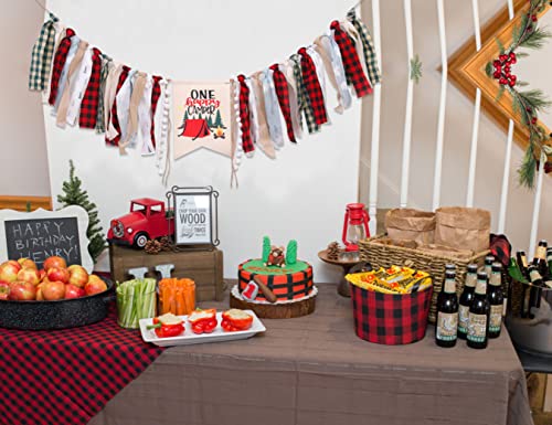 One Happy Camper Banner For 1st Birthday - Buffalo Plaid Highchair, Camping High Chair Banner, Wild One Banner, Woodland Banner, Lumberjack Banner, Buffalo Plaid Highchair Banner