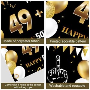 Funny 50th Birthday Decoration I Am 49+1 Banner Backdrop for Men Women, Black Gold 50 Birthday Banner Party Supplies, 50 Years Old Birthday Background Booth Props Decor for Outdoor Indoor