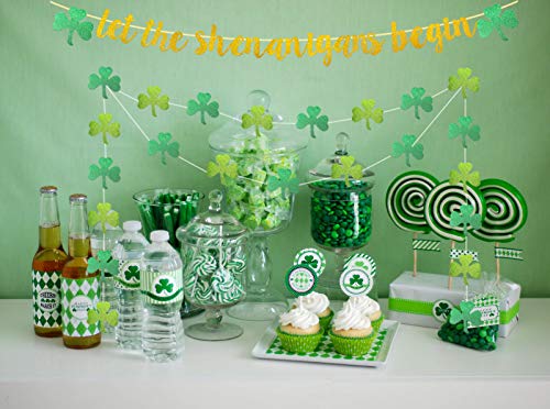 Weimaro Let The Shenanigans Begin Banner, Glittery St. Patrick’s Day Decorations, Indoor Home St Patricks Day Sign, St Patty’s Day Deocrations, Welcome Irish Party Decorations Supplies